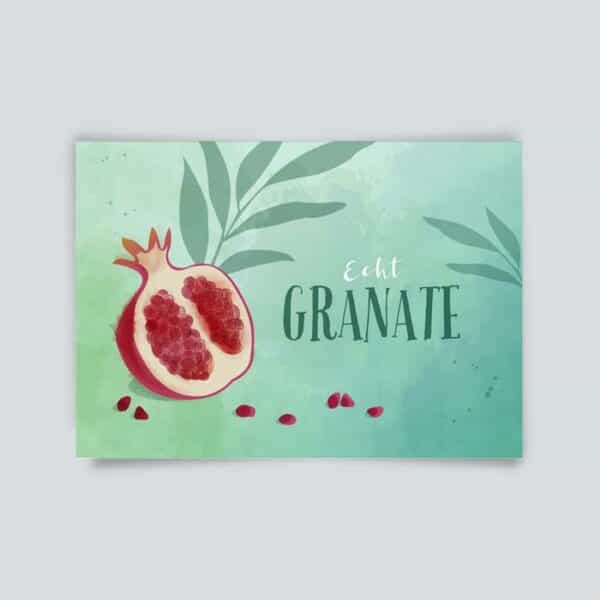 Wunderbare Postkarte rund um den Genuss, echt Granate